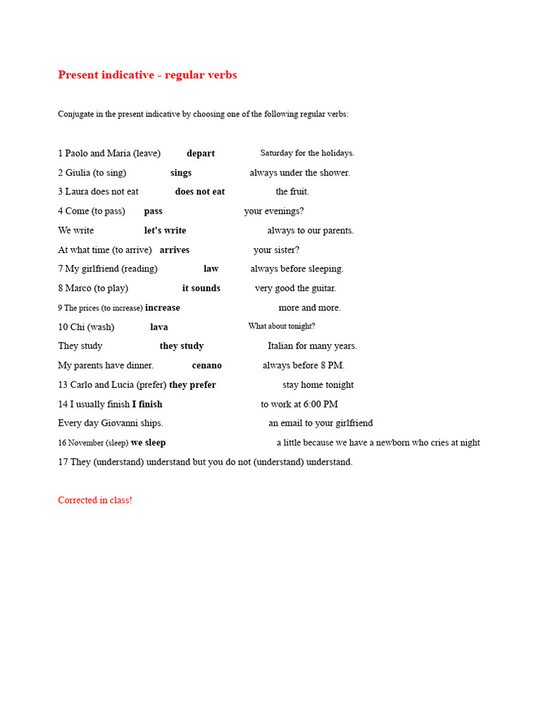 Present Indicative Exercise - Regular Verbs | PDF