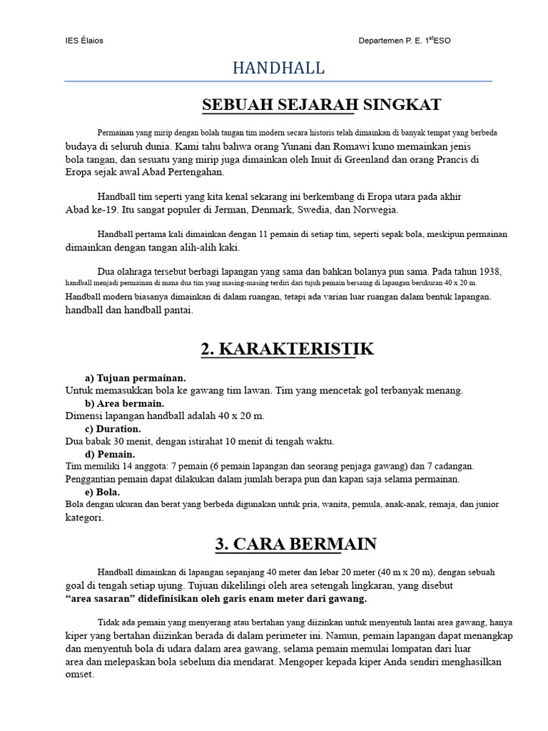 Sejarah dan Aturan Permainan Handball | PDF