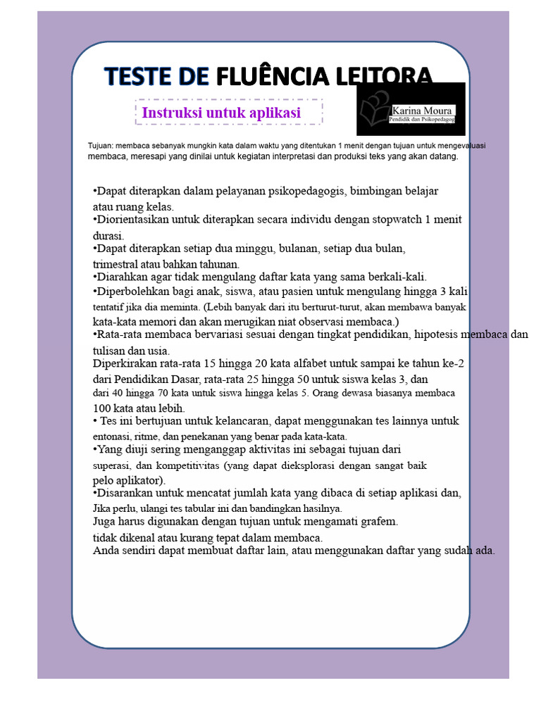 Tes Fluensi Membaca | PDF