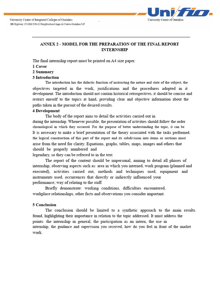Annex 2 - Model of Final Internship Report | PDF