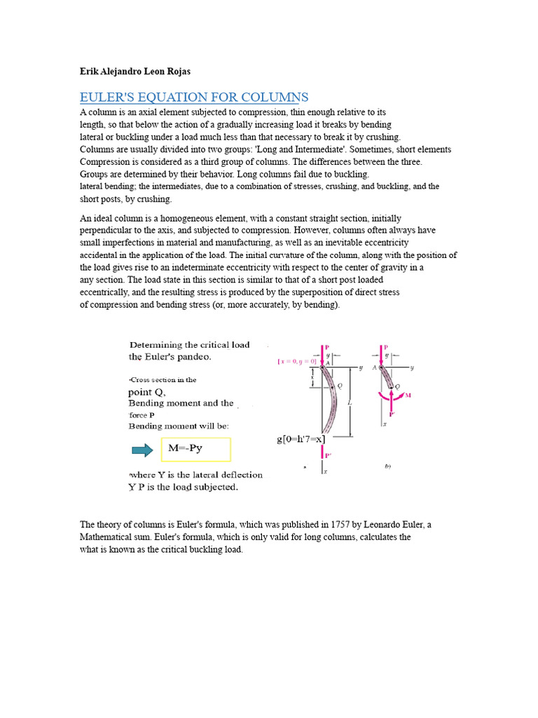 Understanding Euler's Column Buckling | PDF | Buckling | Bending