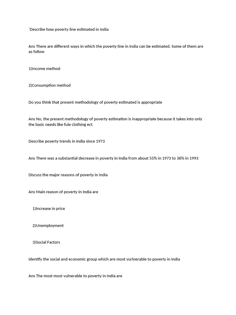 Describe How Poverty Line Estimated in India | PDF | Poverty | Poverty ...