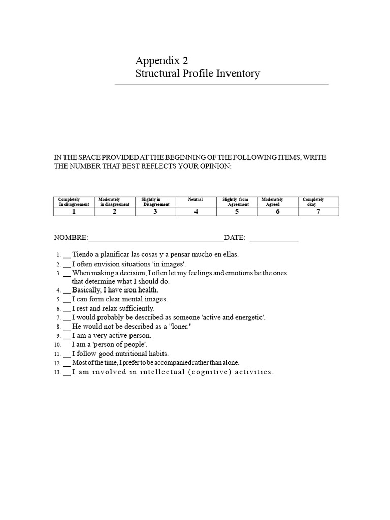 Structural Profile Inventory Assessment | PDF | Feeling | Senses