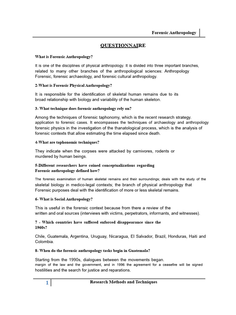 Questionnaire and Glossary of Forensic Anthropology | PDF | Forensic ...