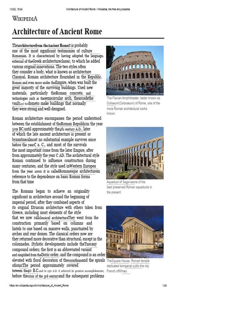 Ancient Roman Architecture Overview | PDF | Vault (Architecture) | Concrete