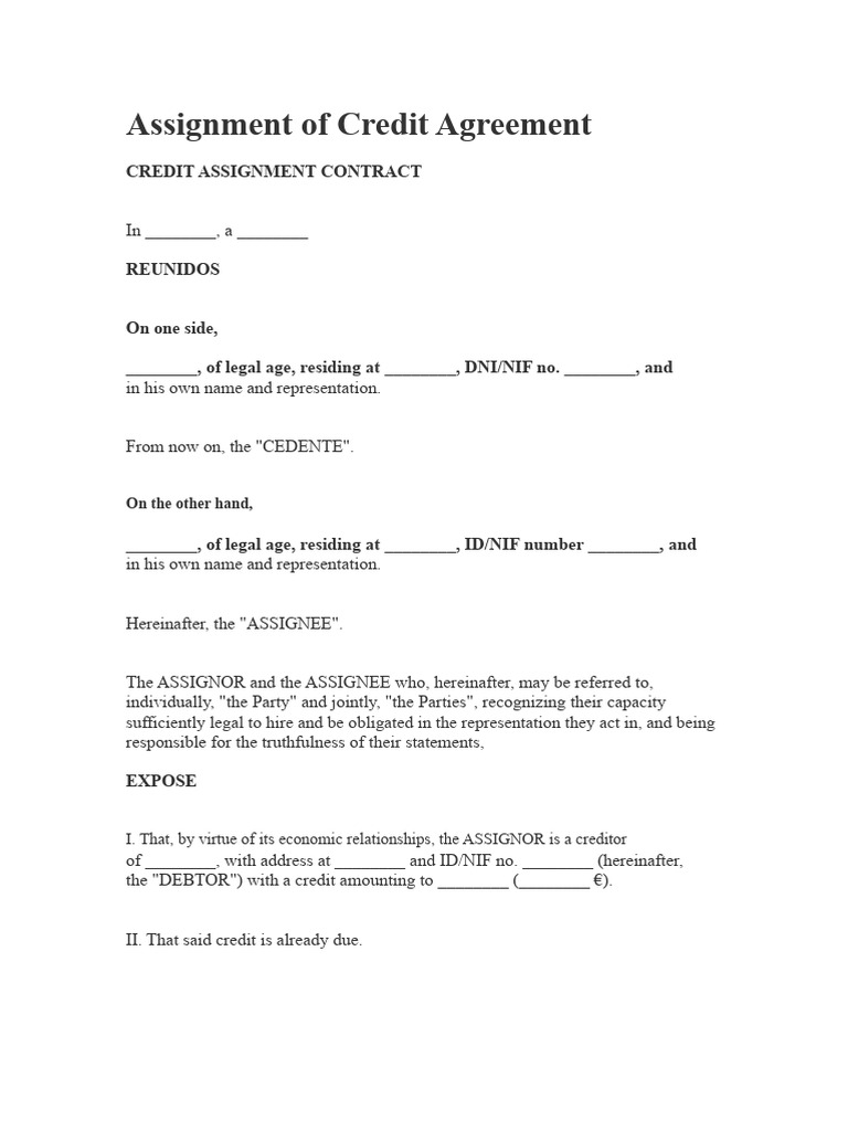 Credit Assignment Agreement Template | PDF | Assignment (Law ...