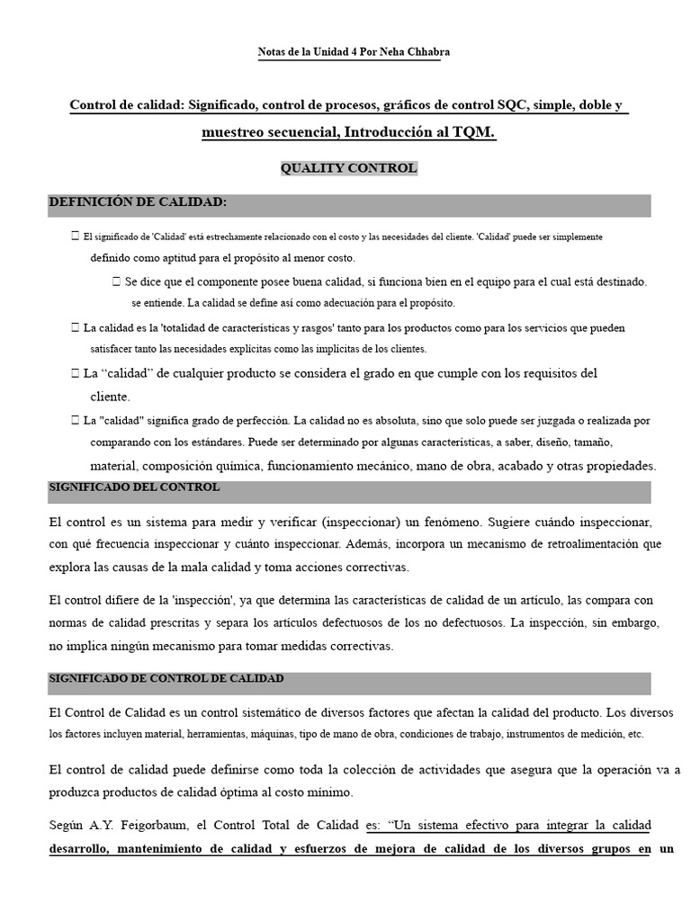 Control de Calidad: Definición y Métodos | PDF | Calidad (comercial ...