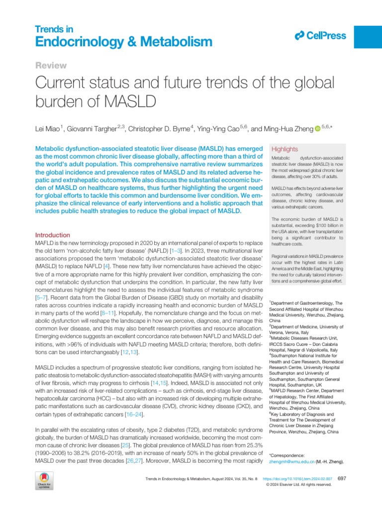 Current Status and Future Trends of The Global Burden of MASLD | PDF ...