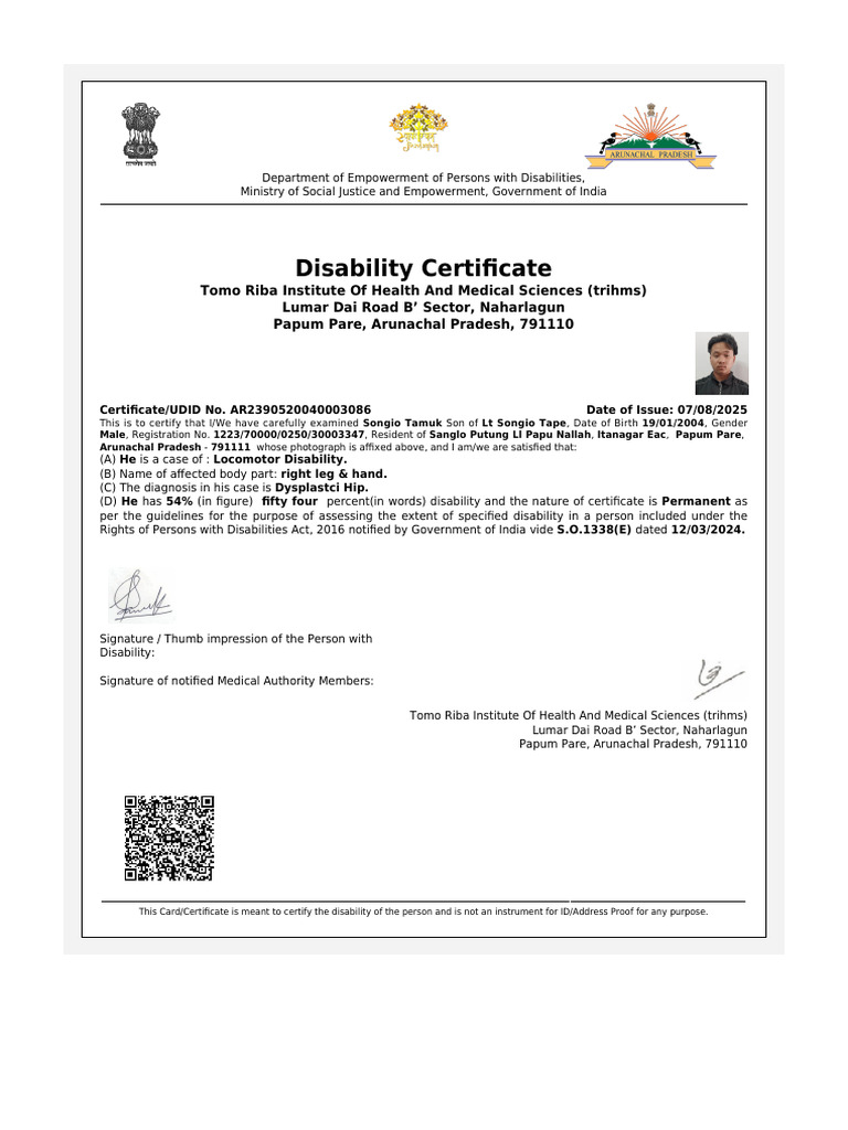 Udid Disability Certificate | PDF