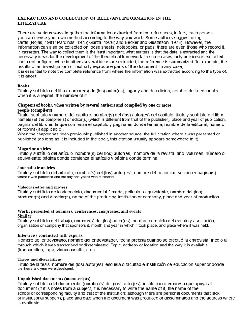 EXTRACTION AND COLLECTION OF INFORMATION Examples of Fiches | PDF ...