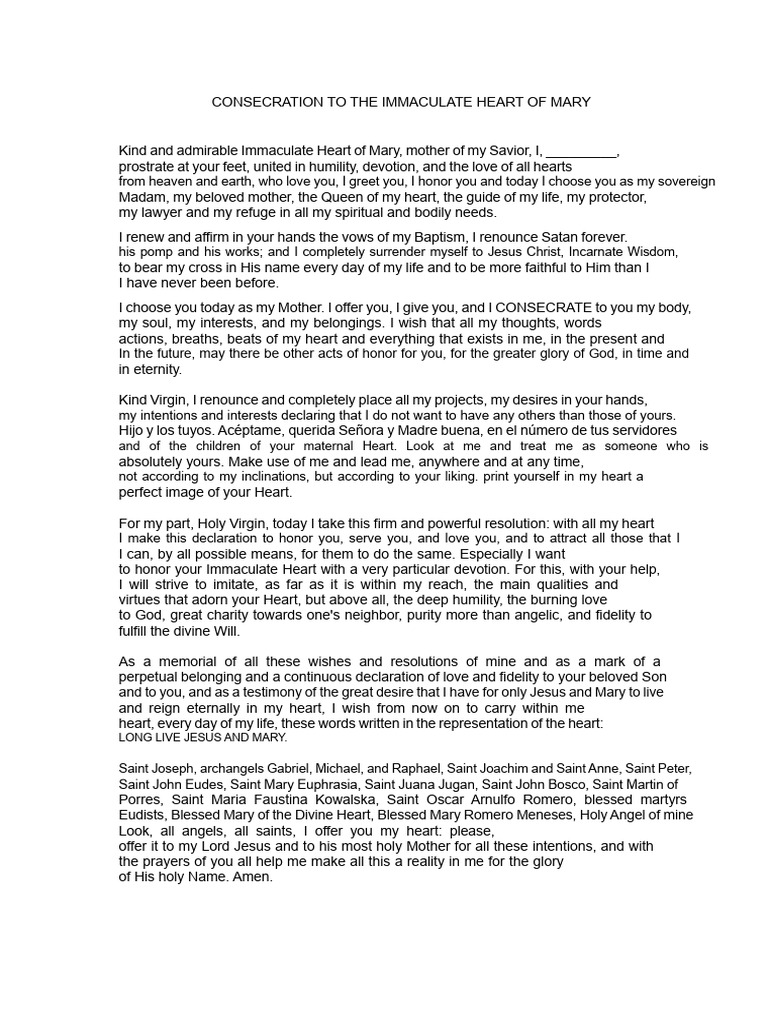 Consecration to the Immaculate Heart of Mary | PDF | Mary, Mother Of ...