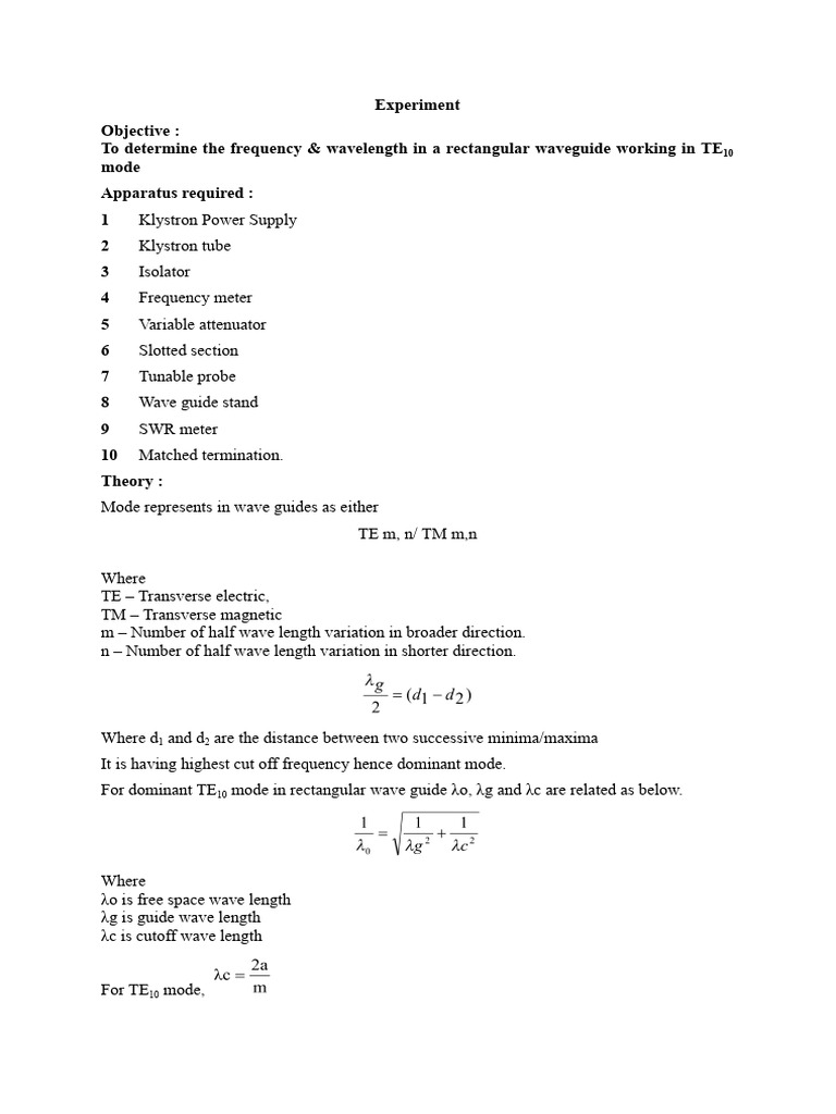 Me Lab Manualexp1 | PDF | Waveguide | Electricity