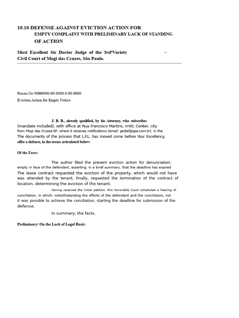 10.10 Defense Against Eviction Action For Empty Notification With ...