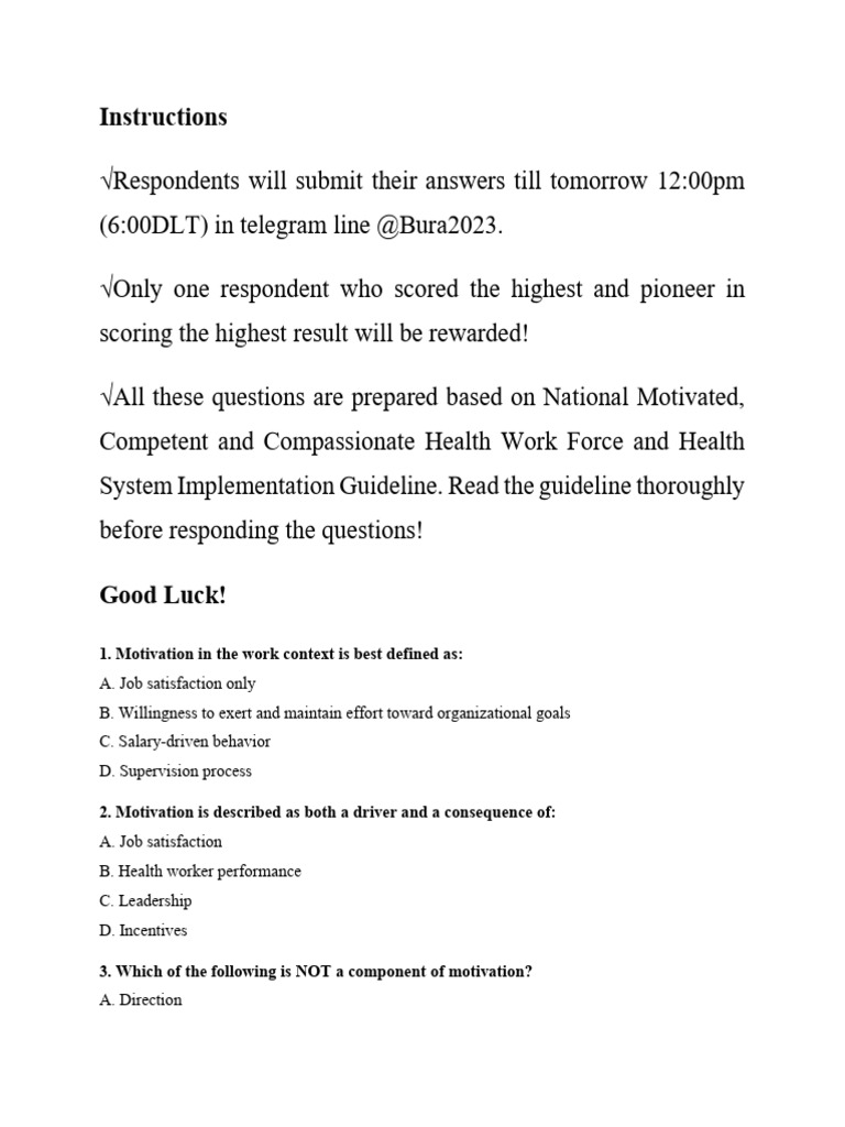 Multiple Choice Questions Based On National Motivated, Competent and ...