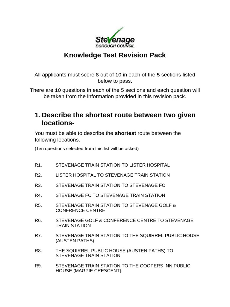 Stevenage Knowledge Test Revision Guide | PDF | Land Vehicles ...