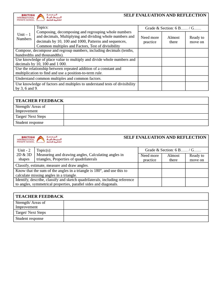Term 1 - Self Evaluation and Reflection (1) | PDF | Number Theory ...