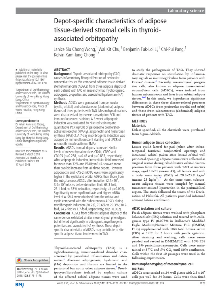 Depot-specific Characteristics of Adipose Tissue-Derived Stromal Cells ...