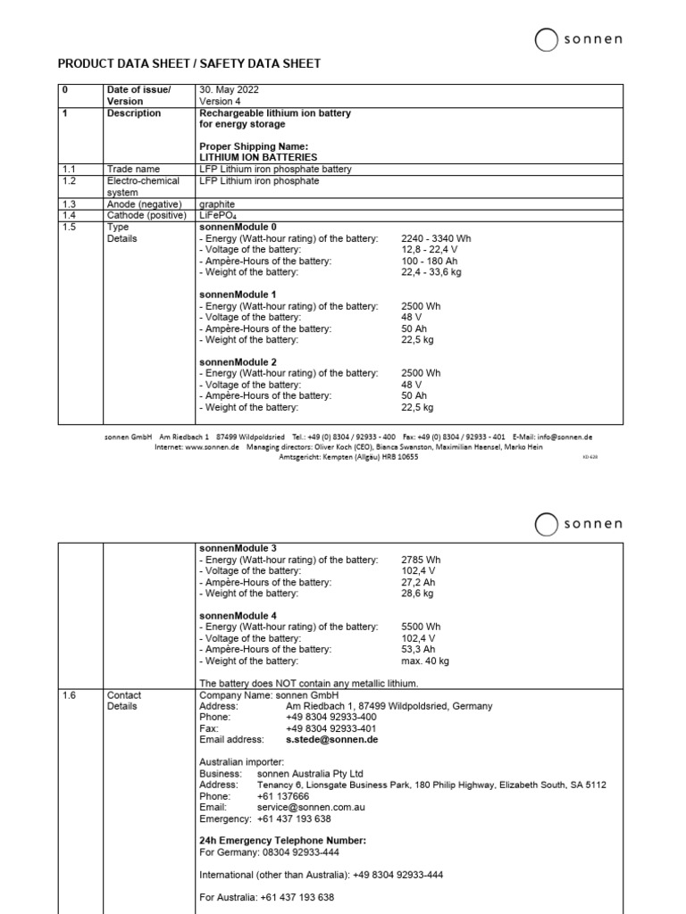 Safety-data-sheet_sonnen-GmbH-sonnenModules_628EN | PDF | Fires ...