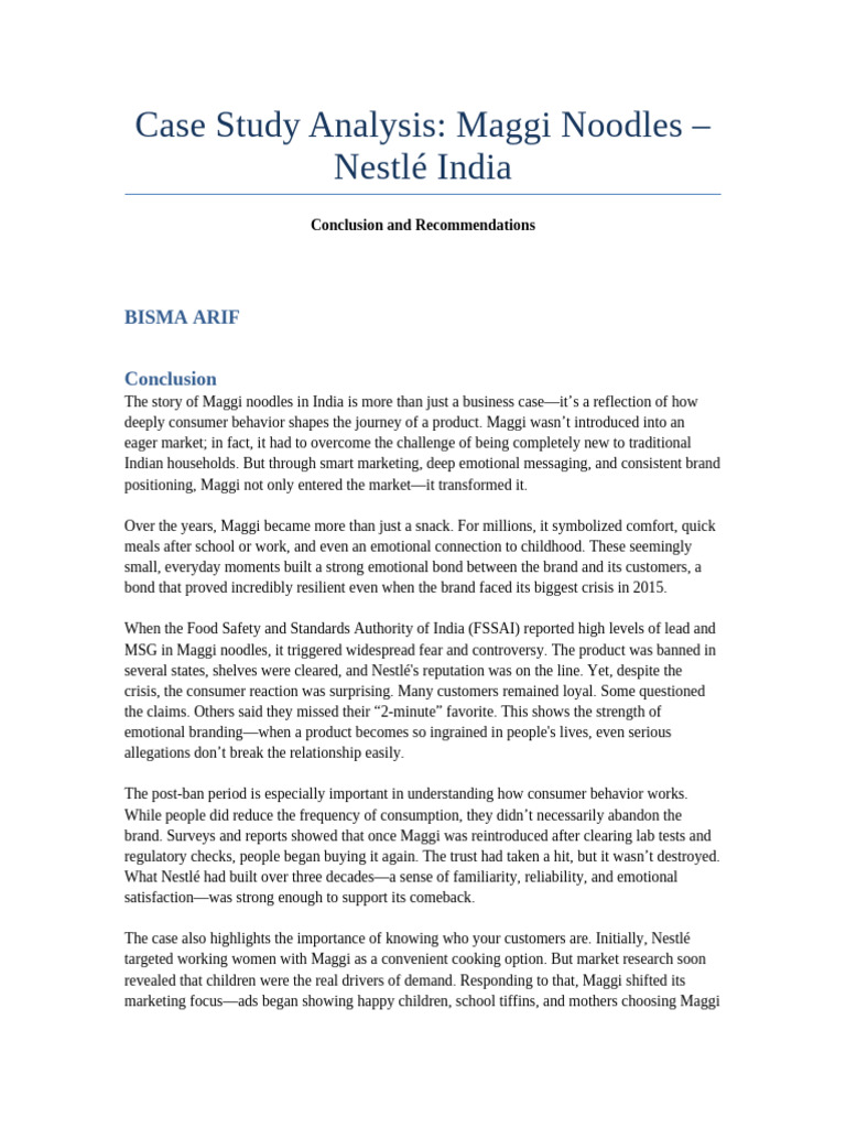 BISMA ARIF Maggi_Case_Study_Conclusion_Recommendations | PDF | Brand ...