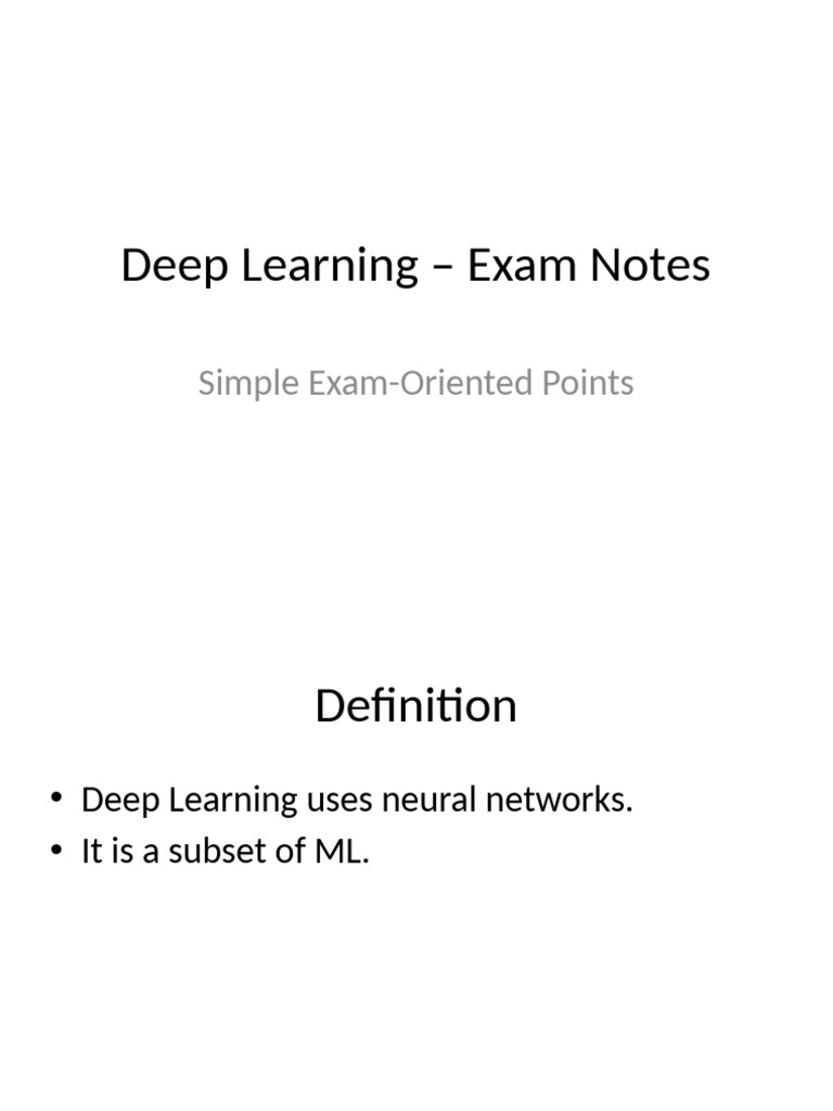 Deep Learning Exam Notes Overview | PDF