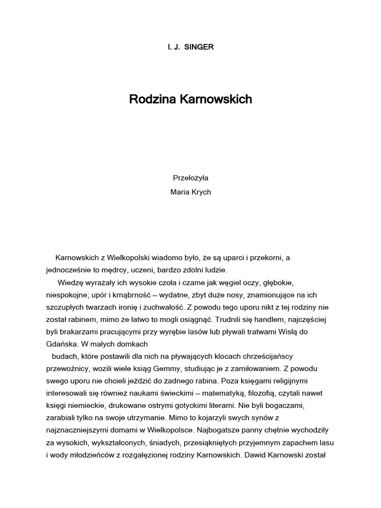 Singer Isaac Bashevis - Rodzina Karnowskich | PDF