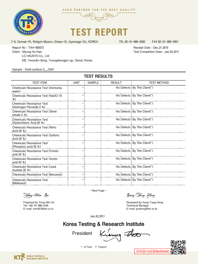 Solid Surface Chemical Resistance Test | PDF | Acid | Chemical Substances