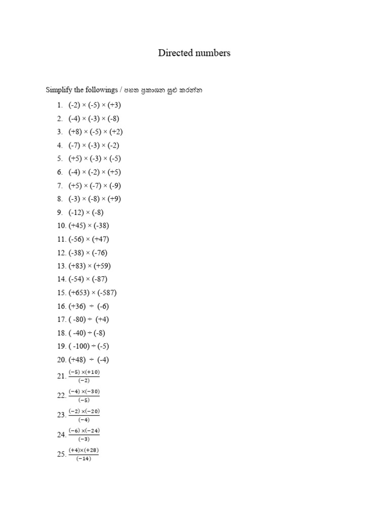 G08 HW - Directed Numbers 01 | PDF