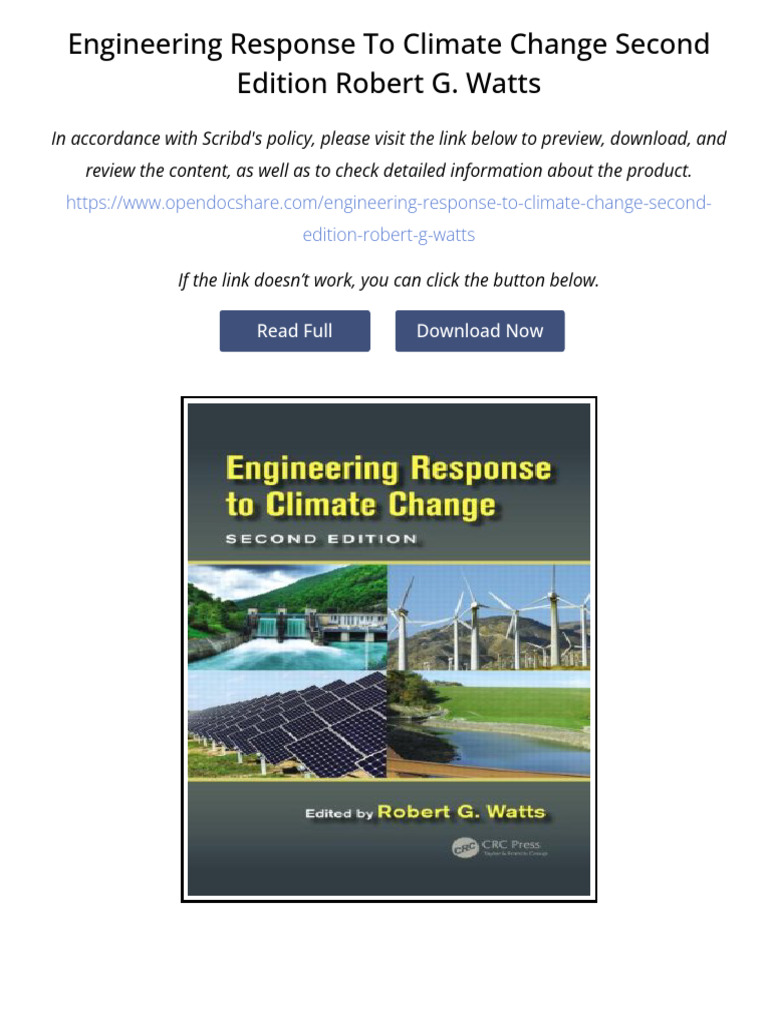 Engineering Response to Climate Change Second Edition Robert G. Watts | PDF