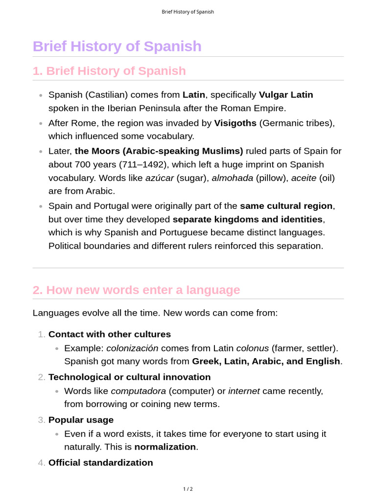 Evolution of the Spanish Language | PDF