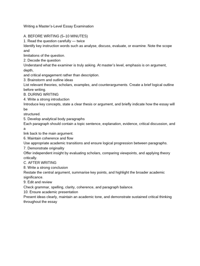 Writing A Master's-Level Essay Examination | PDF