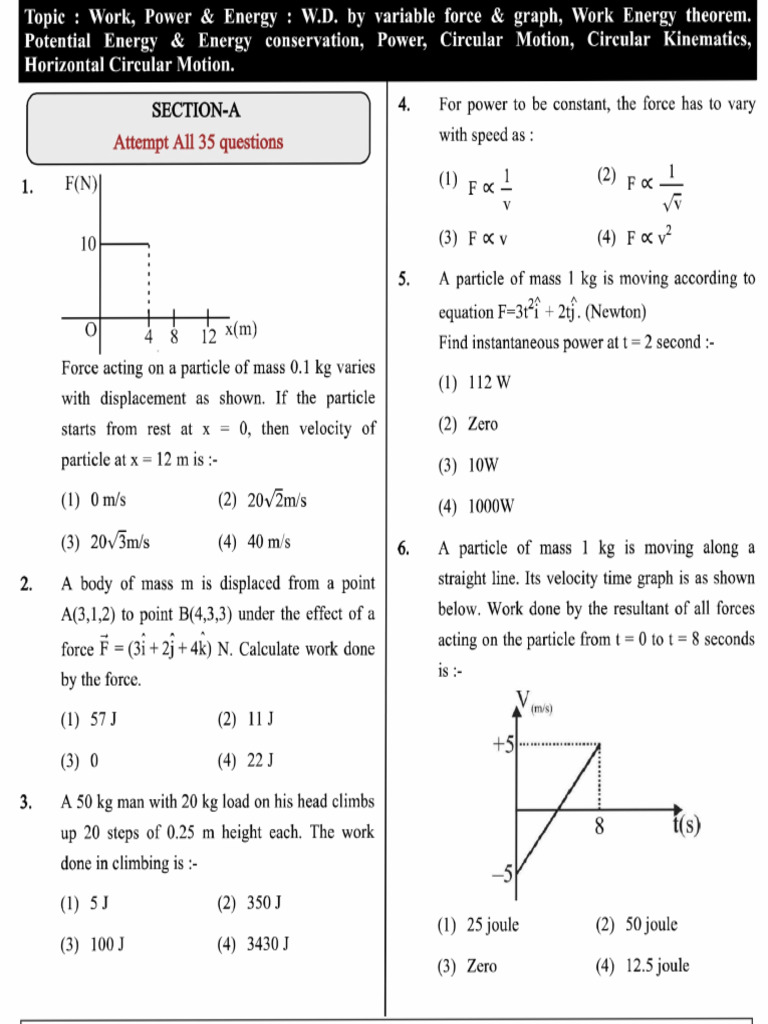 Test Work Energy Power Nd Circular Kinematics | PDF
