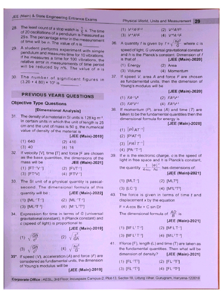Physics Target 1 Chap 1 & 2 PYQs & Answer key | PDF