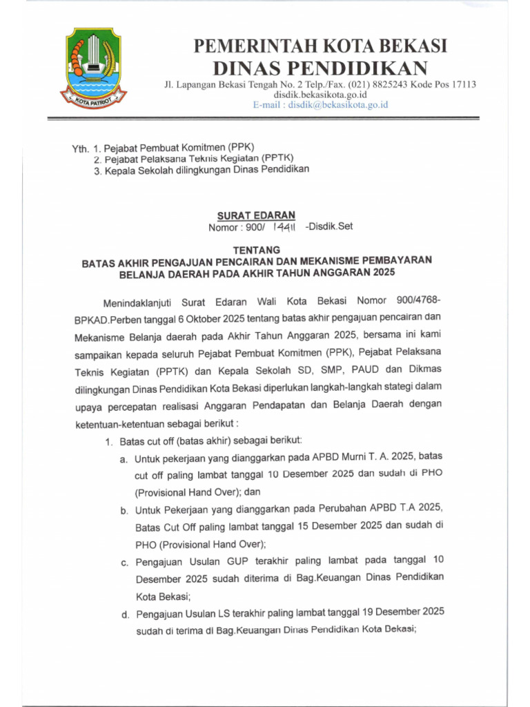 Surat Edaran Cut Off | PDF