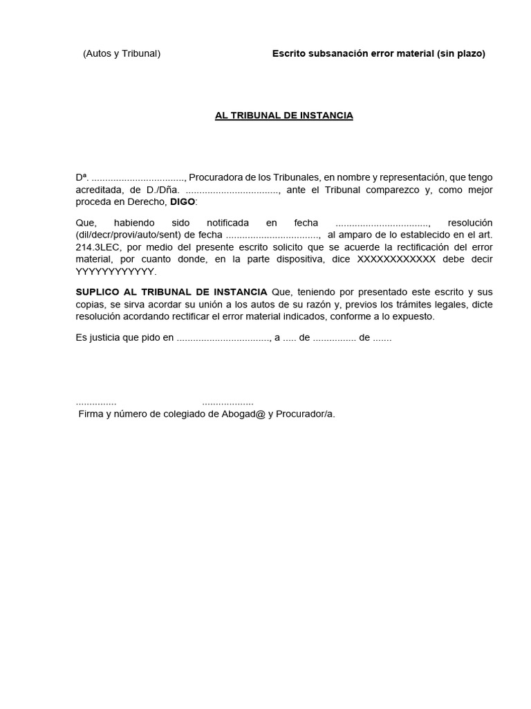 Solicitud de Rectificación de Error Material | PDF