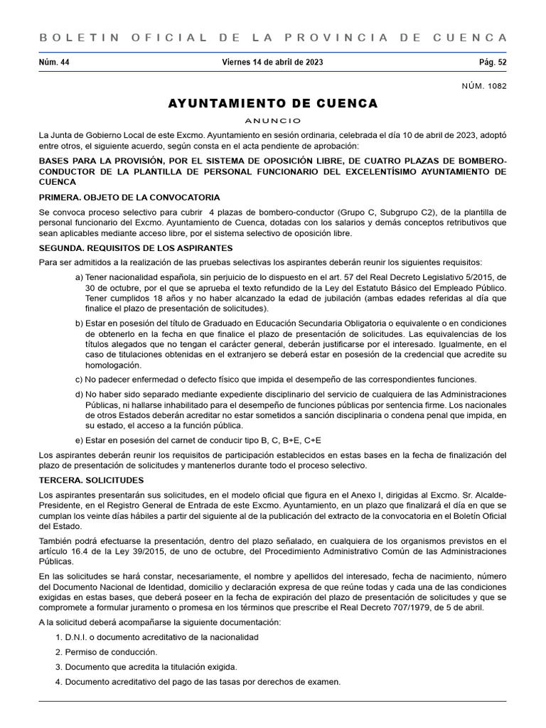 Anuncio Bop Bases 4 Plazas de Bombero-conductor. | PDF | Fuego fatuo ...