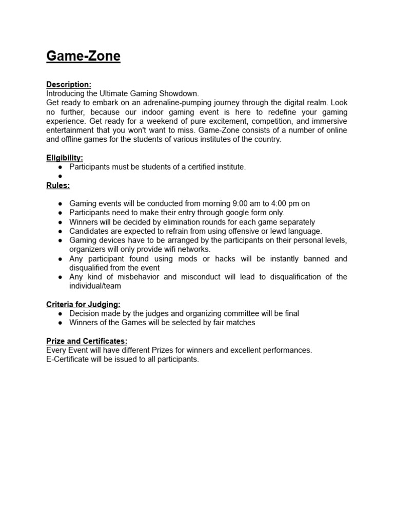 Game-Zone - Google Docs | PDF