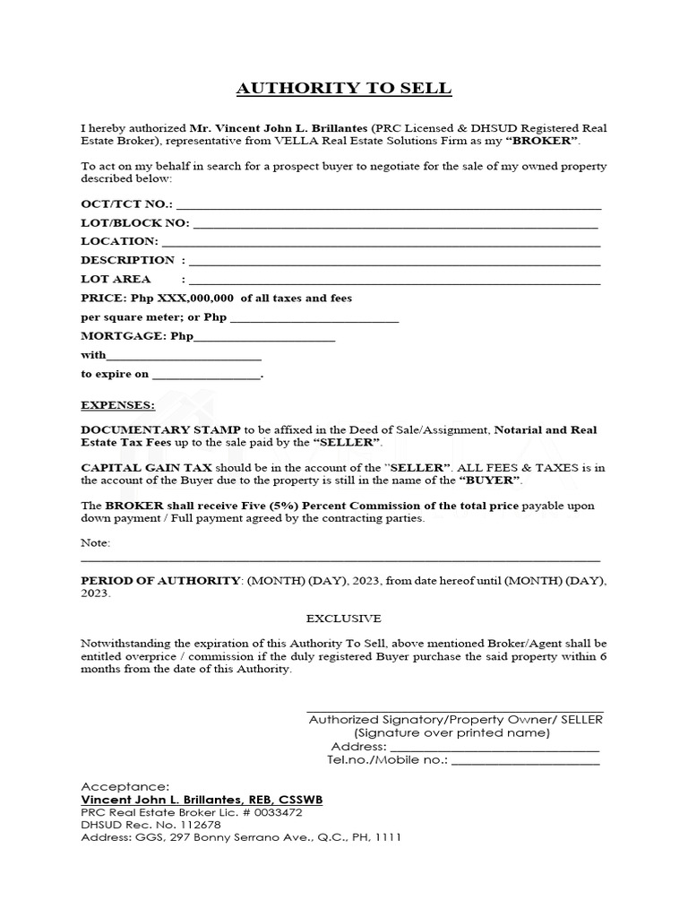 Authority to Sell Nova | PDF