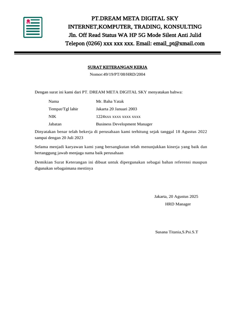 Surat Paklaring Template 6 Font 2 1766841588961 | PDF