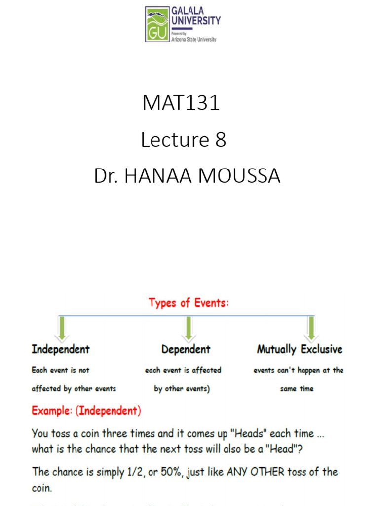 Lecture+8 MAT 131 | PDF | Probability And Statistics | Probability