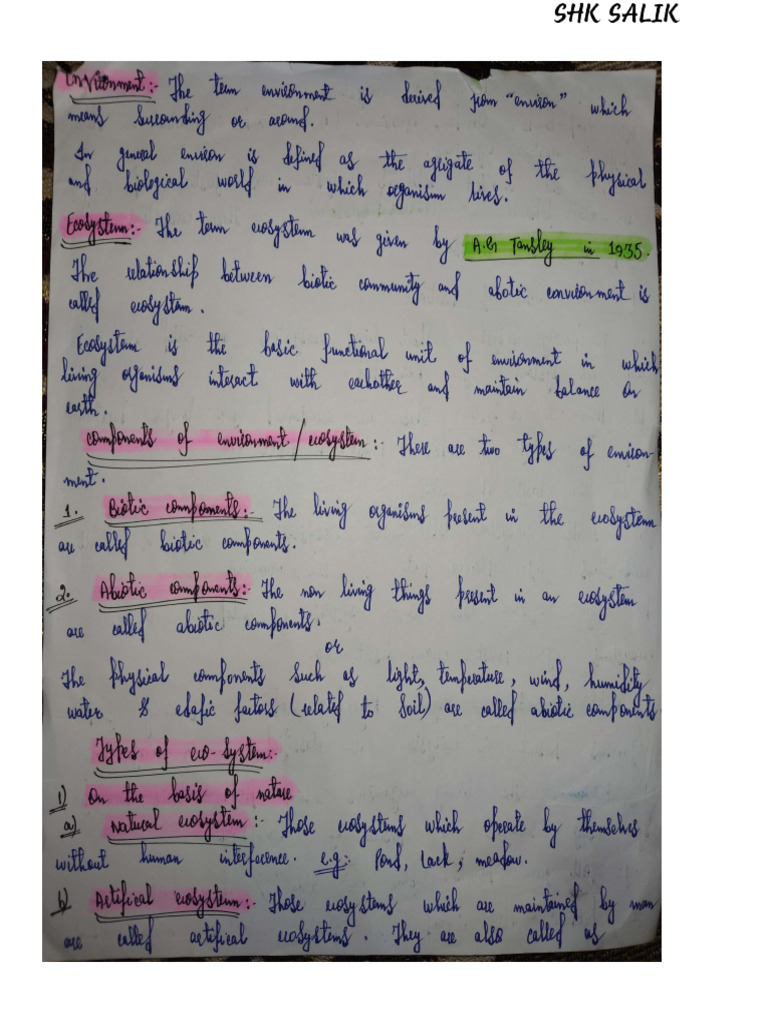 ENVIRONMENT BIO handwritten | PDF