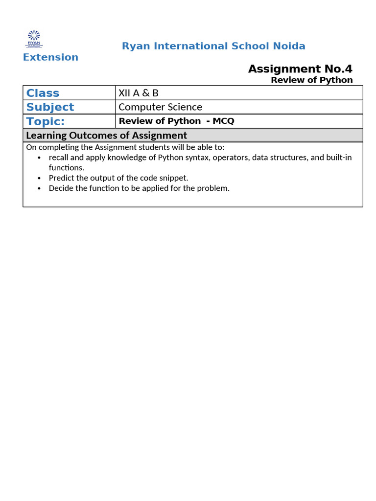 Cs-4 Assignment(Reivew of Python) | PDF