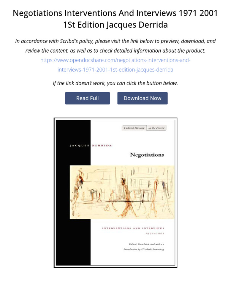 Negotiations Interventions and Interviews 1971 2001 1st Edition Jacques ...