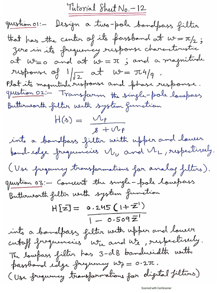 DSP Tutorial Sheet No. 12 | PDF