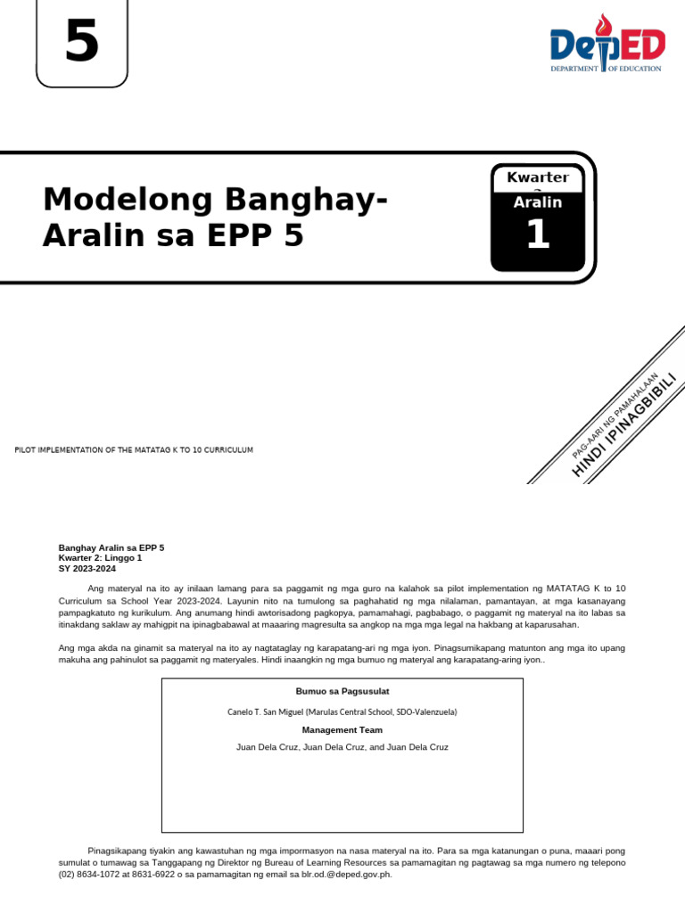 Q2 LE EPP 5 Lesson 1 Week 1-Edited | PDF
