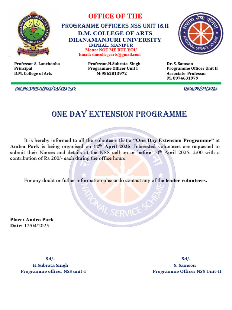 One Day Extension Programme-1 | PDF