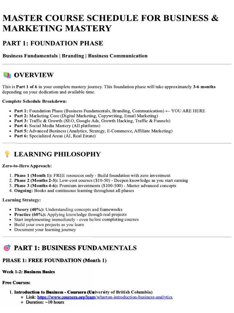 Master_Course_Schedule_Part1 | PDF