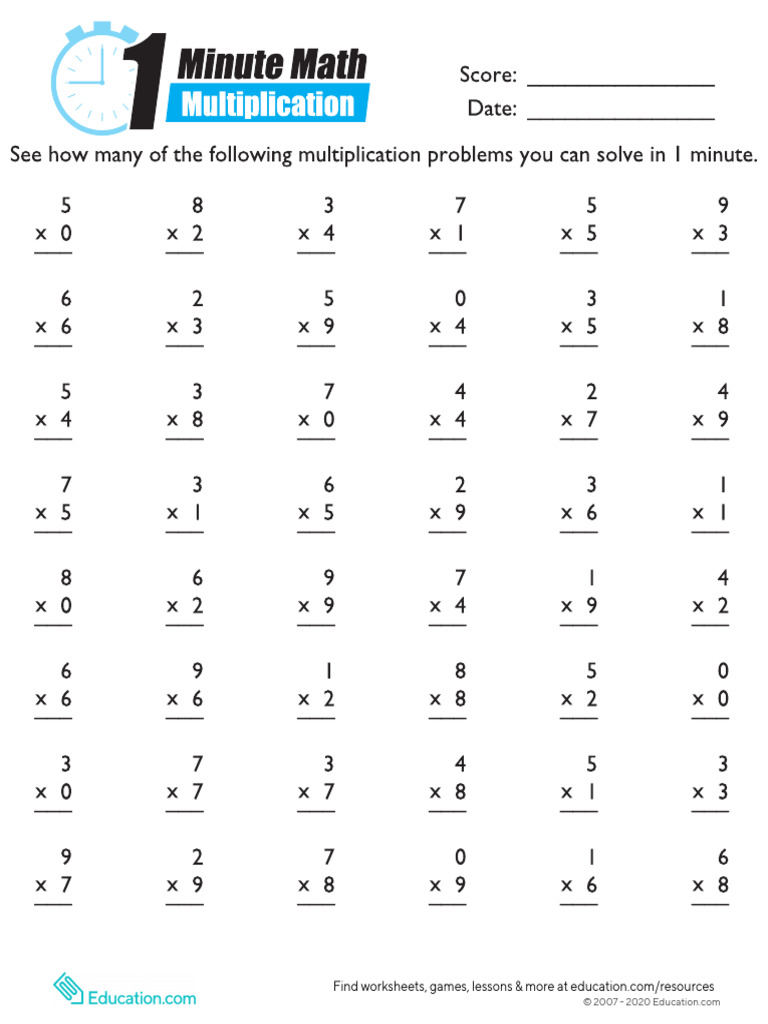 Multiplication Boot Camp Drill 1 | PDF