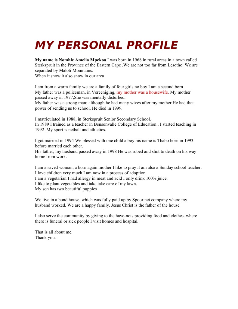 My Personal Profile | PDF