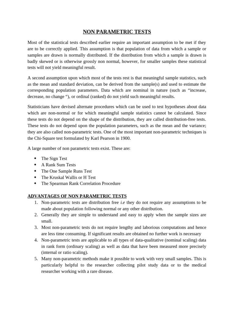 Non parametric tests | PDF | P Value | Nonparametric Statistics