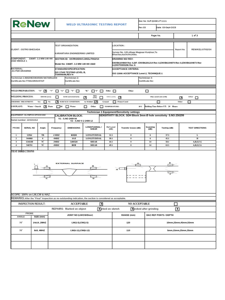 Weld Ultrasonic Testing Report 2025 | PDF | Steel | Electric Heating
